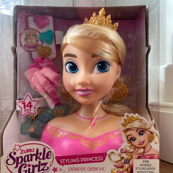 Toys | Zuru Sparkle Girlz Hair Styling Doll Princess Head 3 Kids Toy W ...